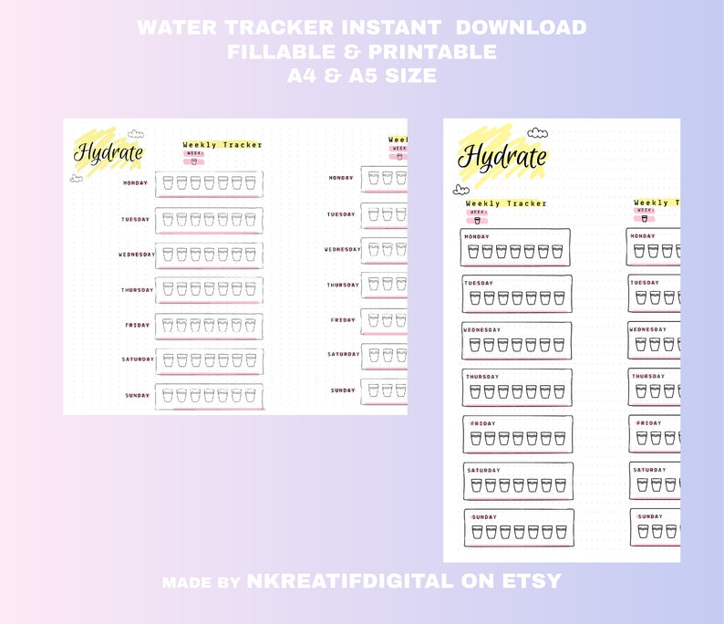 Weekly Water Intake Tracker, Printable PDF, Digital Download, Hydration ...