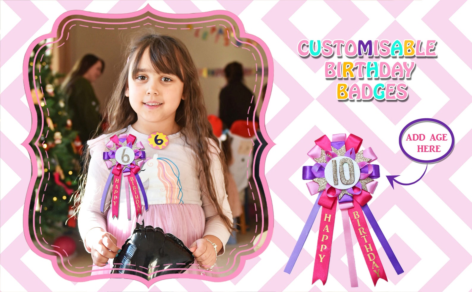 Girls Birthday Badge Glitter Badge Girls Party Accessory - Etsy