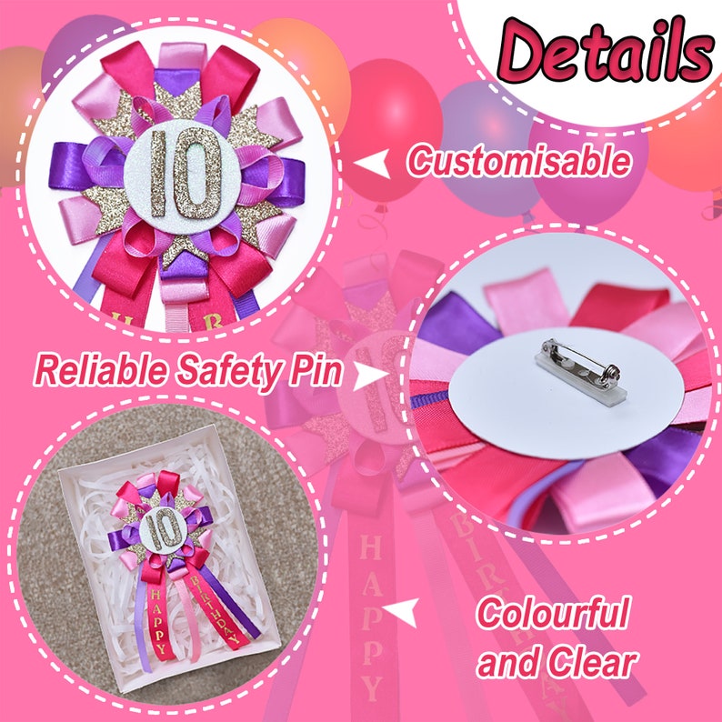 Girls Birthday Badge, Glitter Badge, Girls Party Accessory Birthday Pin ...