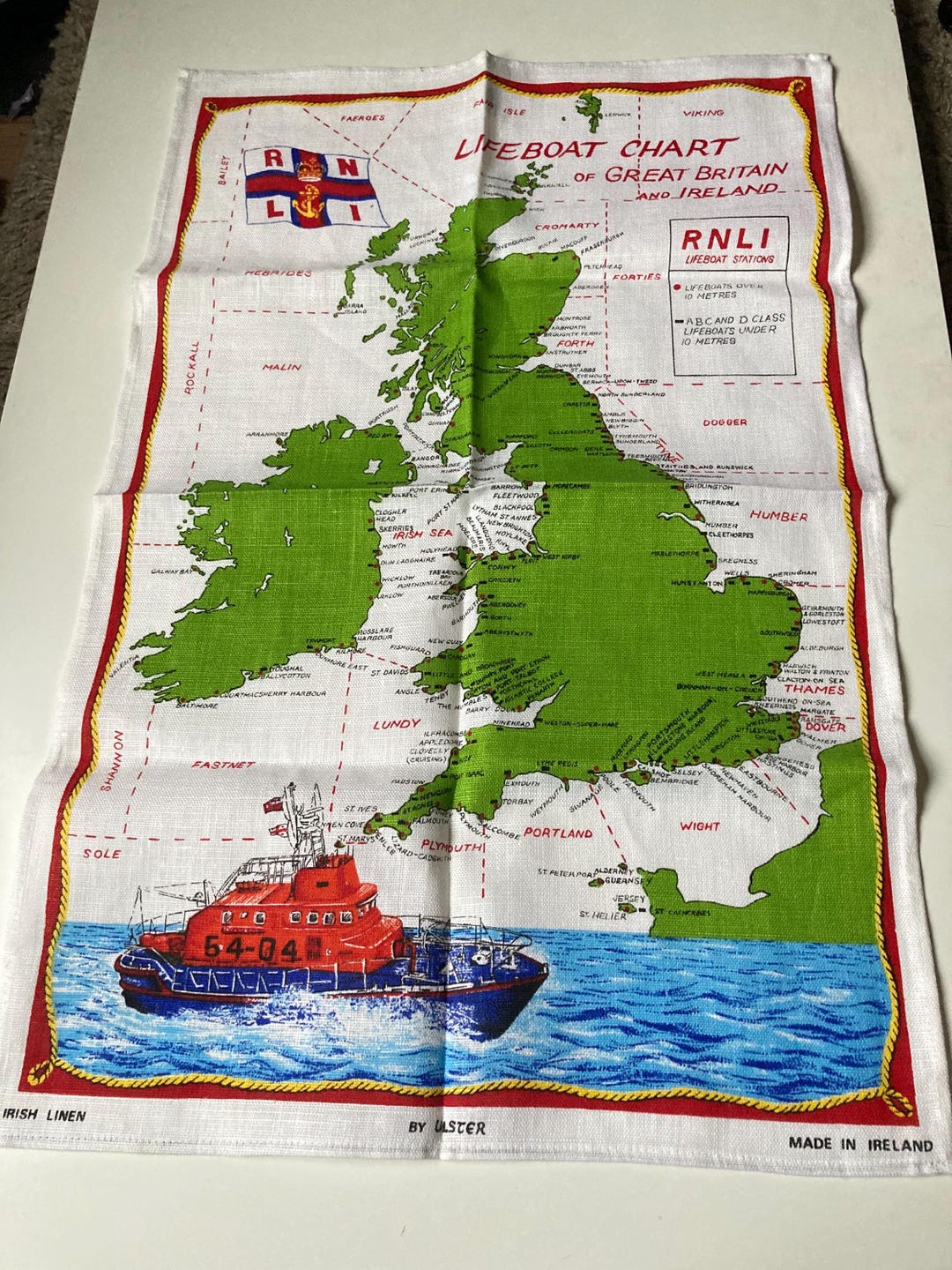 Vintage RNLI Lifeboat Chart of Great Britain & Ireland Linen Tea Towel ...