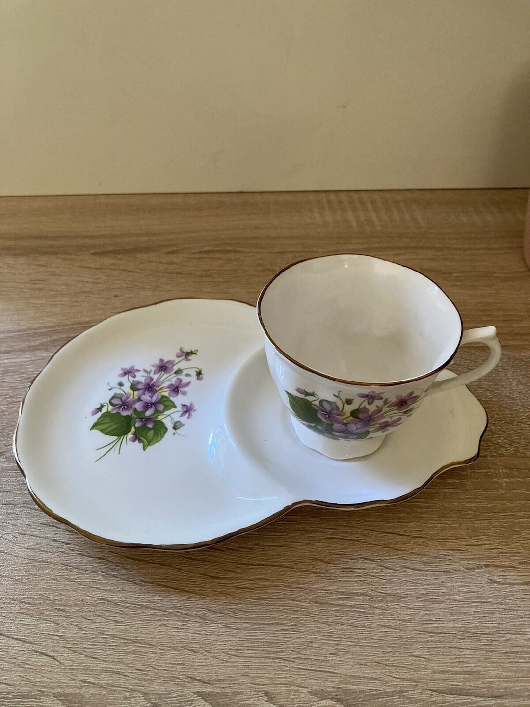 Crown Fenton Purple Floral Pattern Tea Cup and Biscuit Plate Set ...
