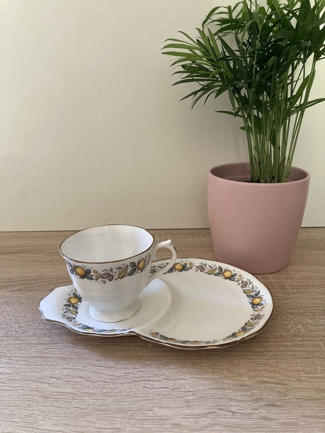 Crown Fenton Yellow Floral Pattern Tea Cup and Biscuit Plate Set ...