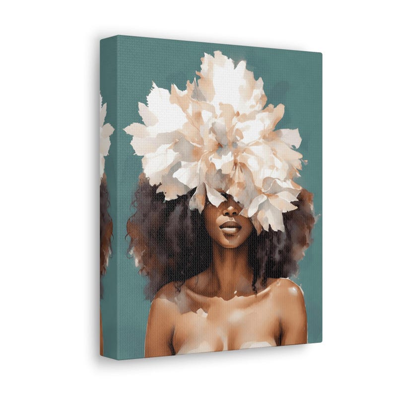 Black Woman, Flower Head, Black Art, African Art, Boho Art, Black Woman Art, Canvas Print Art ...