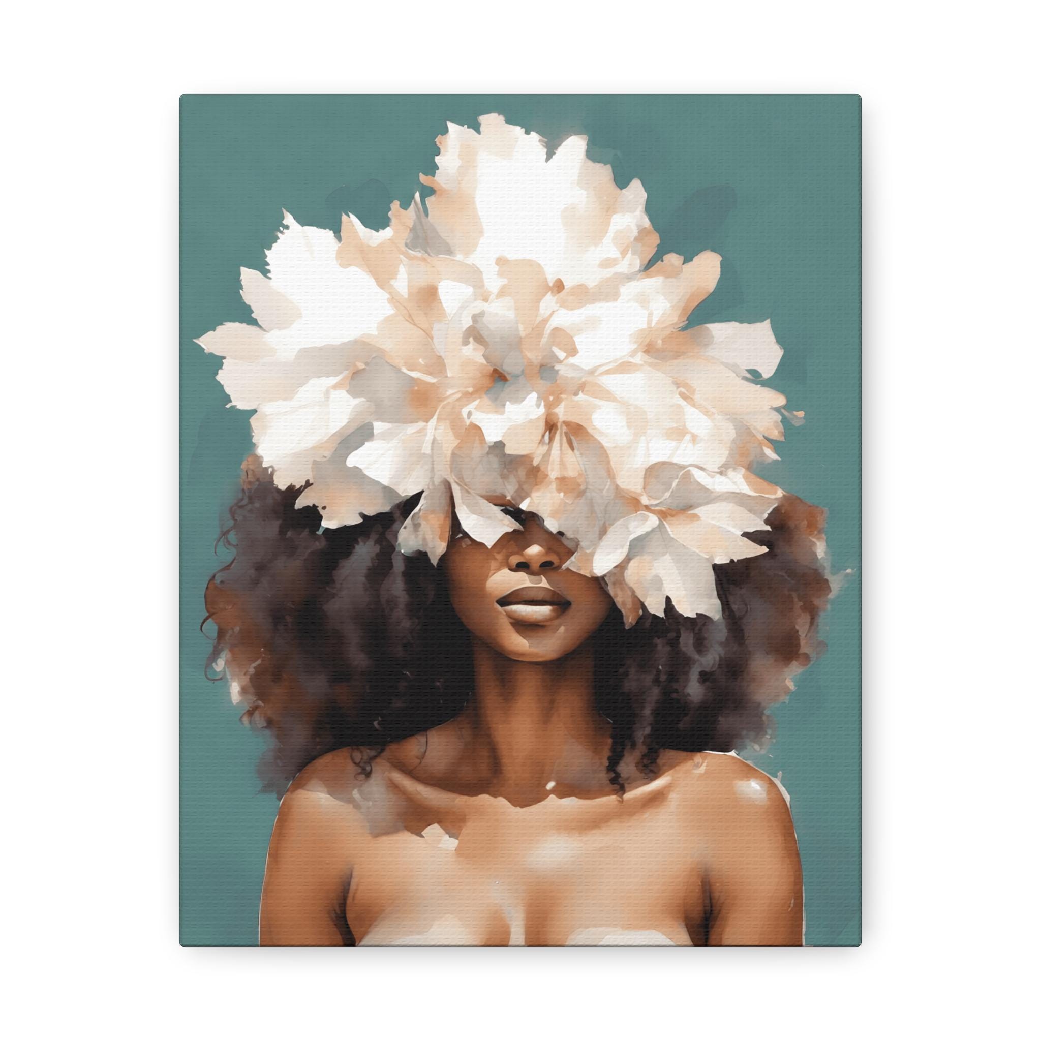Black Woman, Flower Head, Black Art, African Art, Boho Art, Black Woman Art, Canvas Print Art ...
