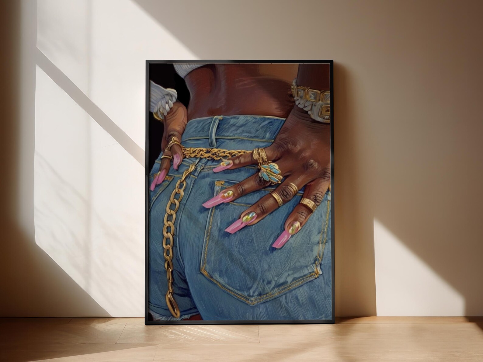 Black Art Wall POSTER Pink and Gold Manicure Print Physical Art Print ...