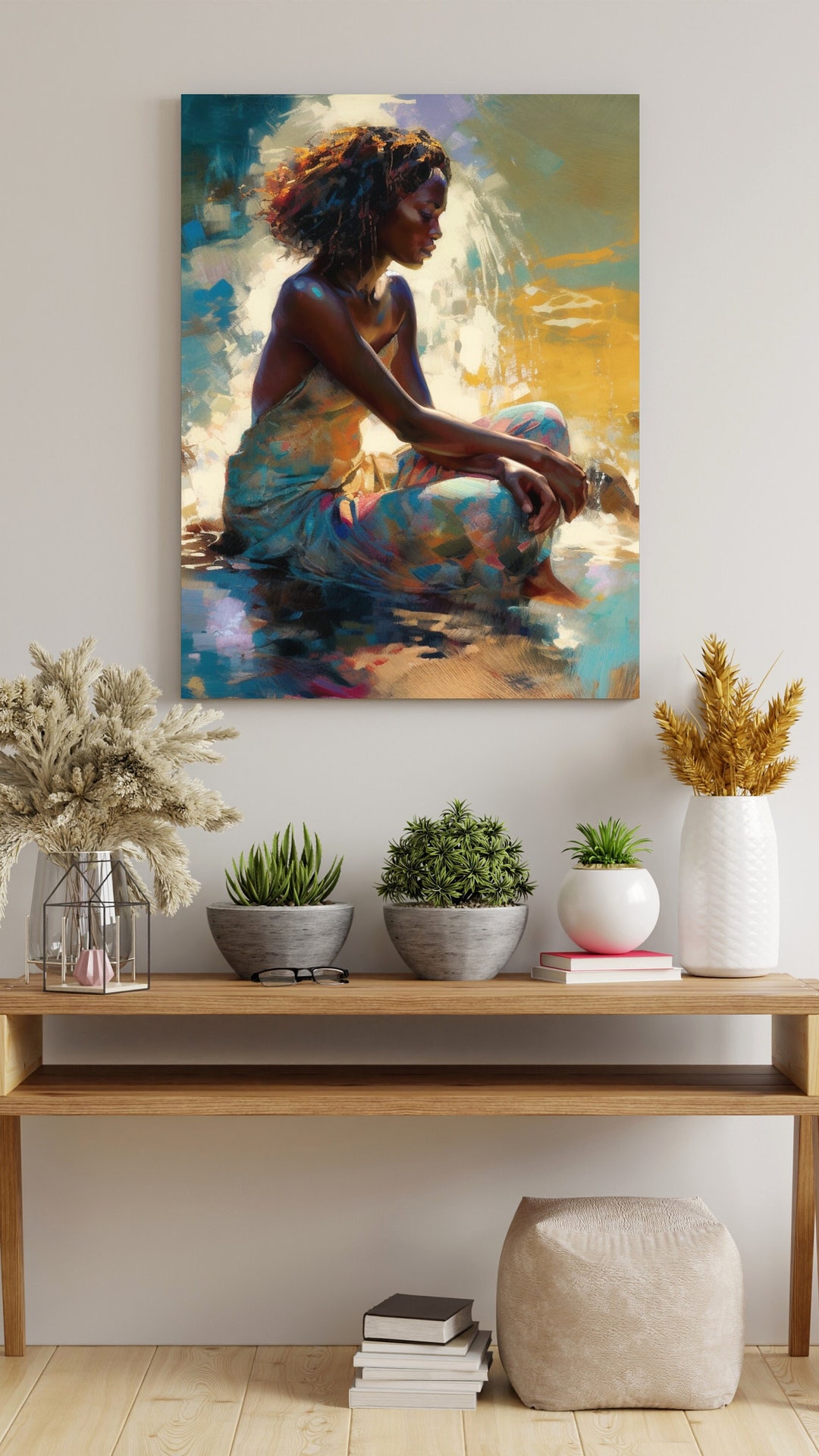 Black Woman Reflecting, Black Art, African Art, Boho Art, Black Woman ...