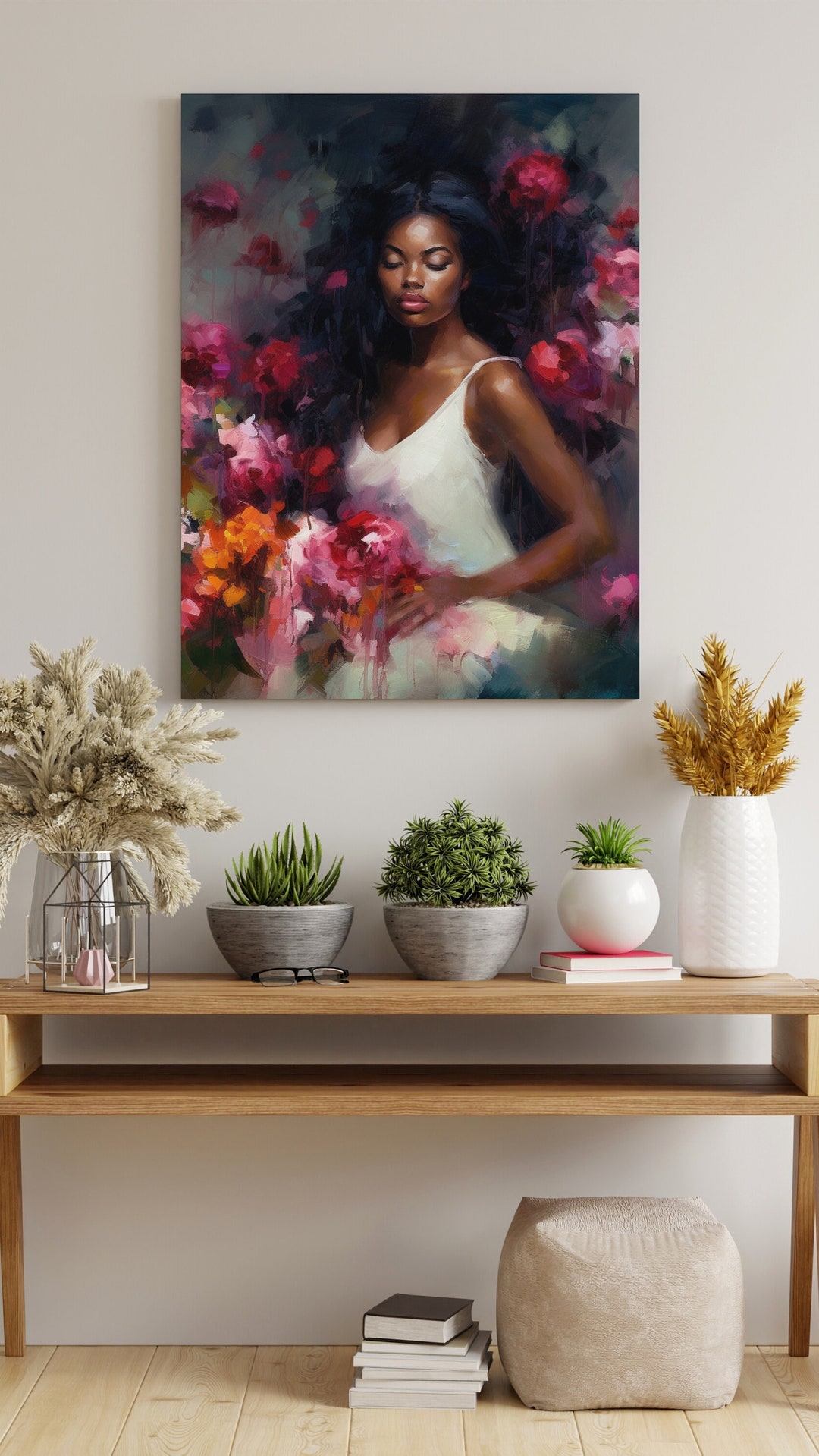 Black Woman Flower Art, Black Art, African Art, Boho Art, Black Woman Art, Canvas Print Art ...