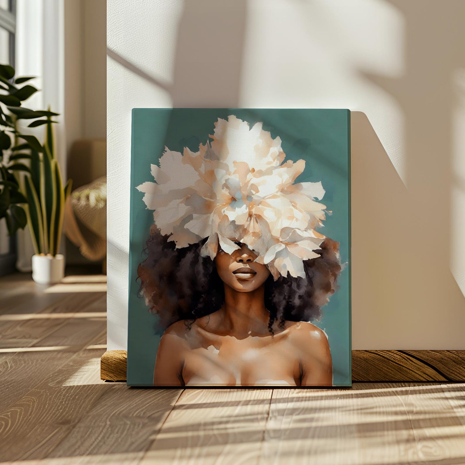 Black Woman, Flower Head, Black Art, African Art, Boho Art, Black Woman Art, Canvas Print Art ...