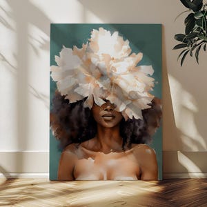 Black Woman, Flower Head, Black Art, African Art, Boho Art, Black Woman Art, Canvas Print Art ...