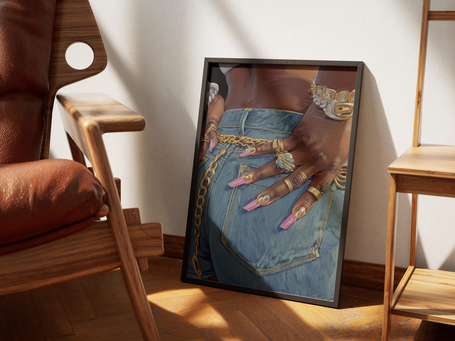 Black Art Wall POSTER Pink and Gold Manicure Print Physical Art Print ...