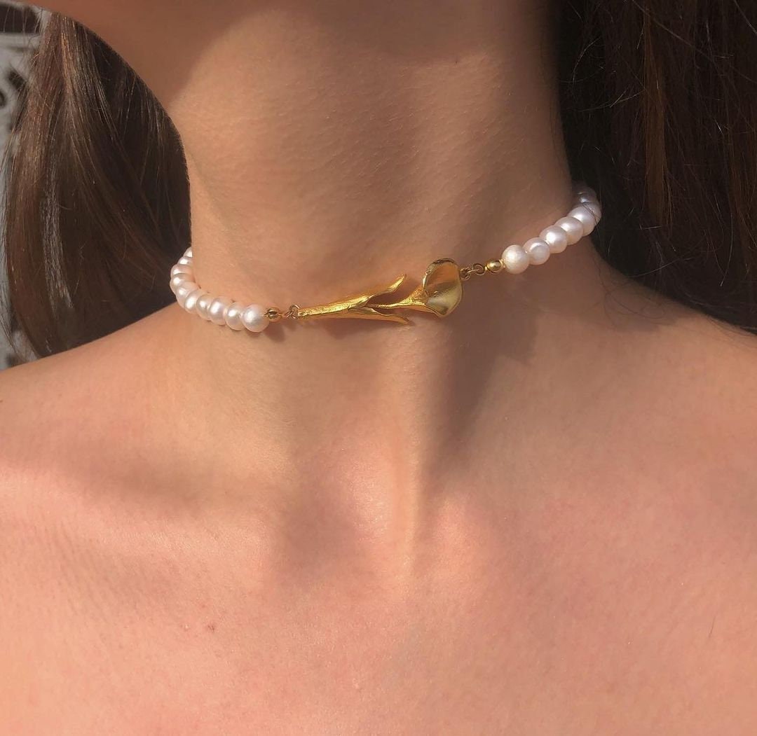 Elegant Handmade Bridal Choker With Genuine Pearls and Gold-plated ...