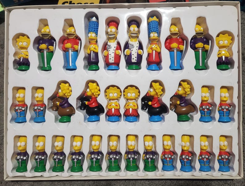Vintage 1992 the Simpsons 3D Chess Game Set Homer Bart Marge Grampa ...