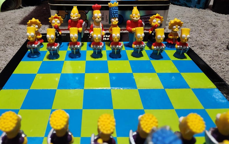 Vintage 1992 the Simpsons 3D Chess Game Set Homer Bart Marge Grampa ...