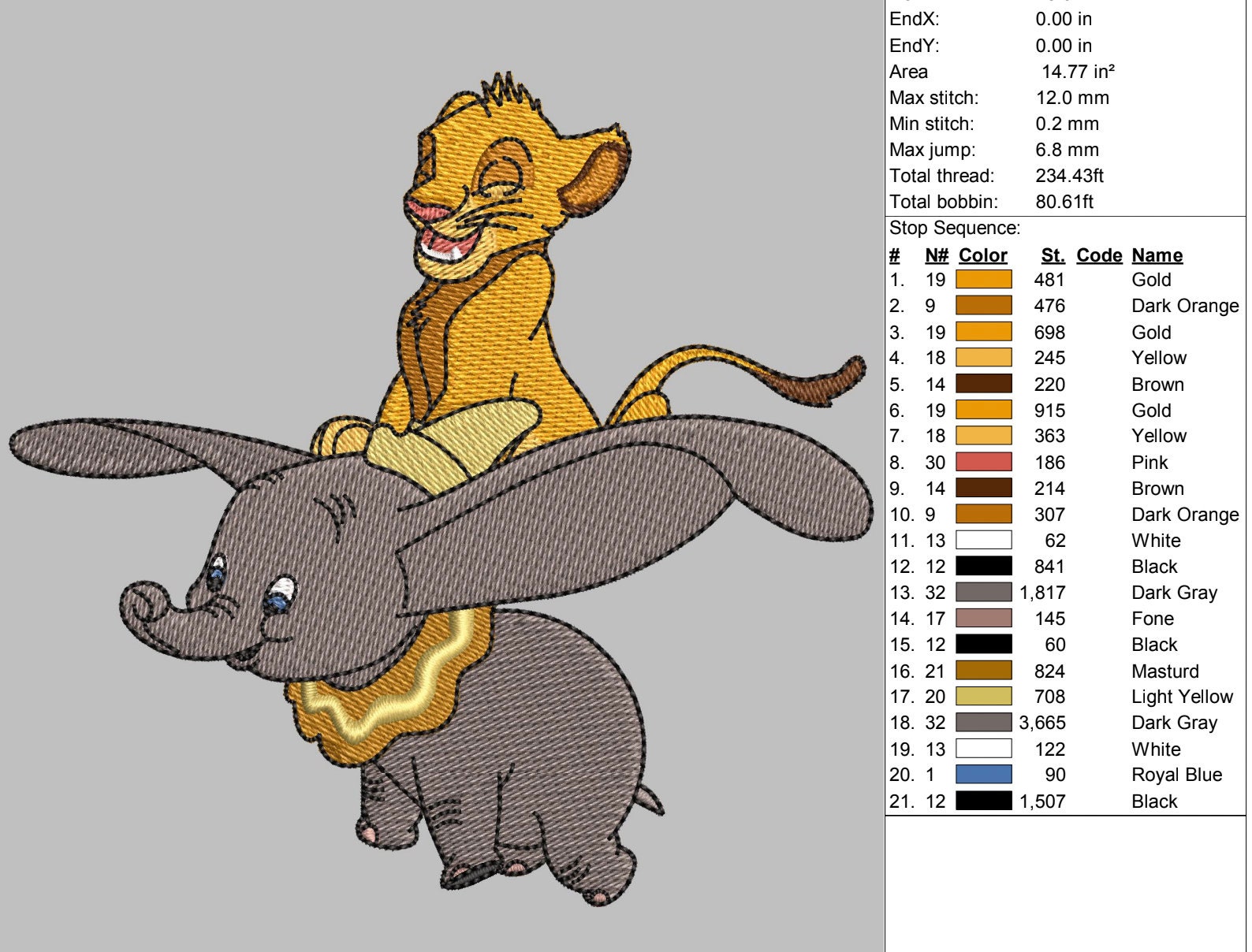 Dumbo and Simba Machine Design Dumbo and Simba Embroidery - Etsy