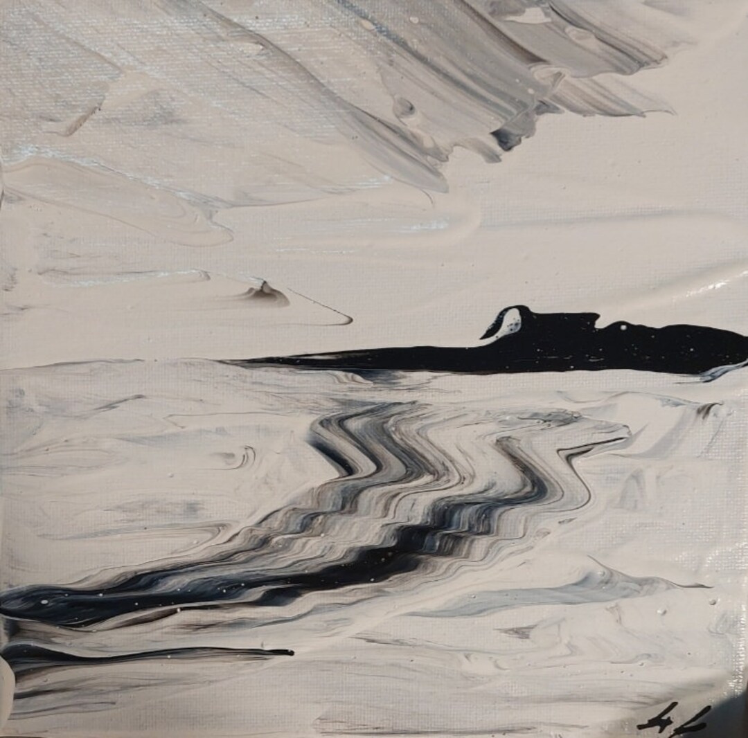 Icey Land, Contemporary Acrylic Landscape Black and White, 15 Cm X 15cm ...