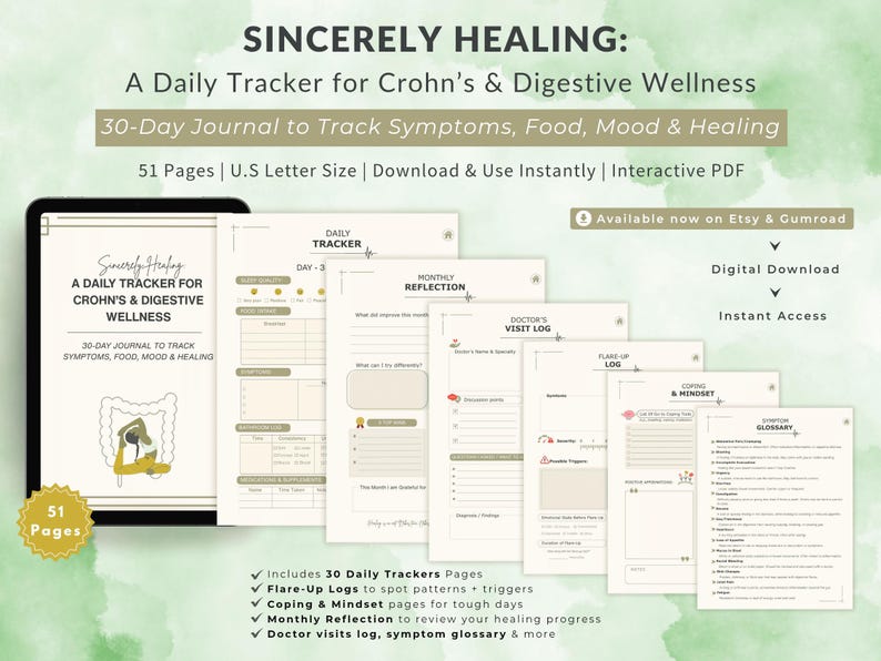 Crohn’s and Digestive Symptom Tracker – Printable & Digital PDF Journal ...