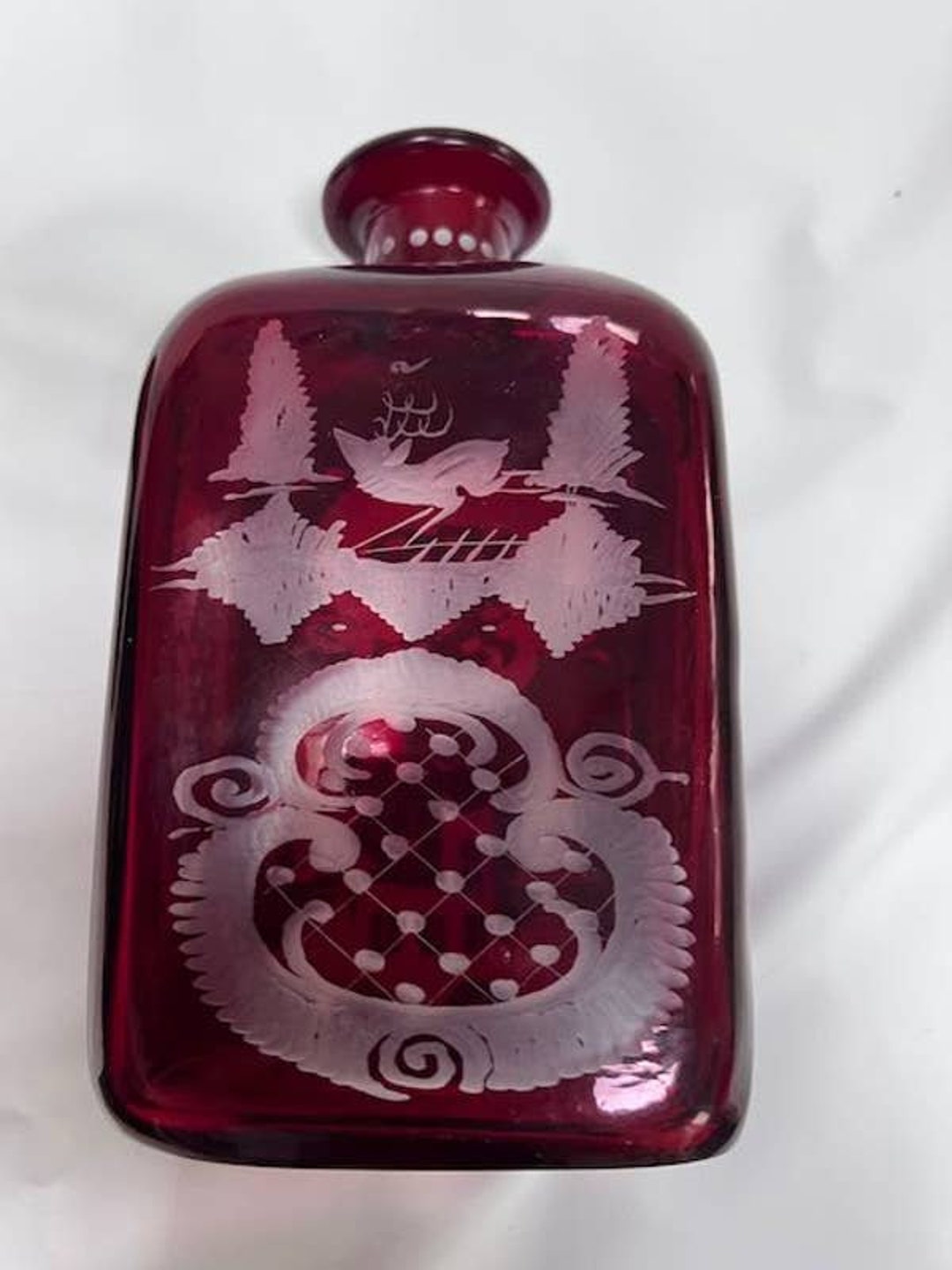 Bohemian Ruby Red Etched Decanter With Cordial Glasses - Etsy