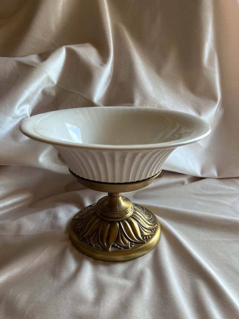 Hyalyn White Ceramic Compote and Stand - Etsy