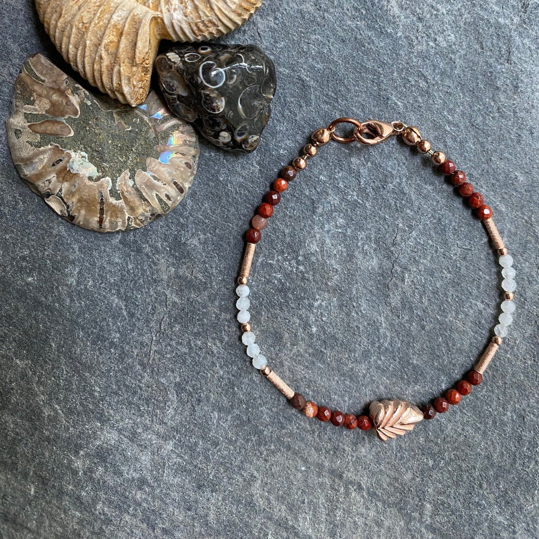 Poppy Jasper and White Moonstone Bracelet, Sterling Silver Jewelry ...