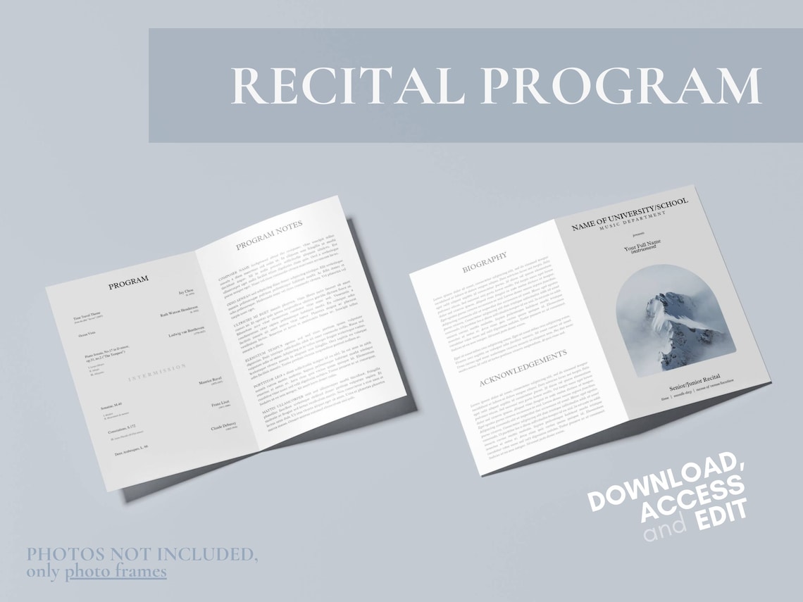 Simple, Elegant Solo Recital Program Template Simple Design, Editable ...