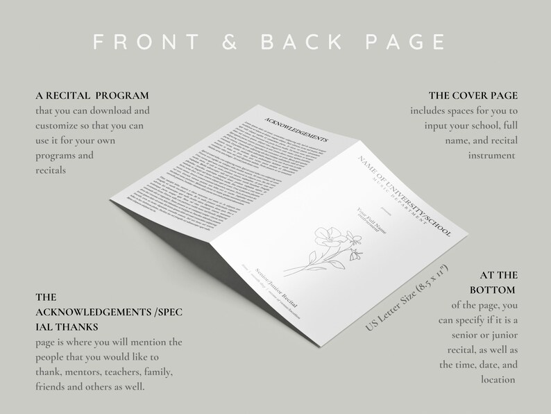 US Letter | Recital Program Template Simple Design | Piano, Editable ...