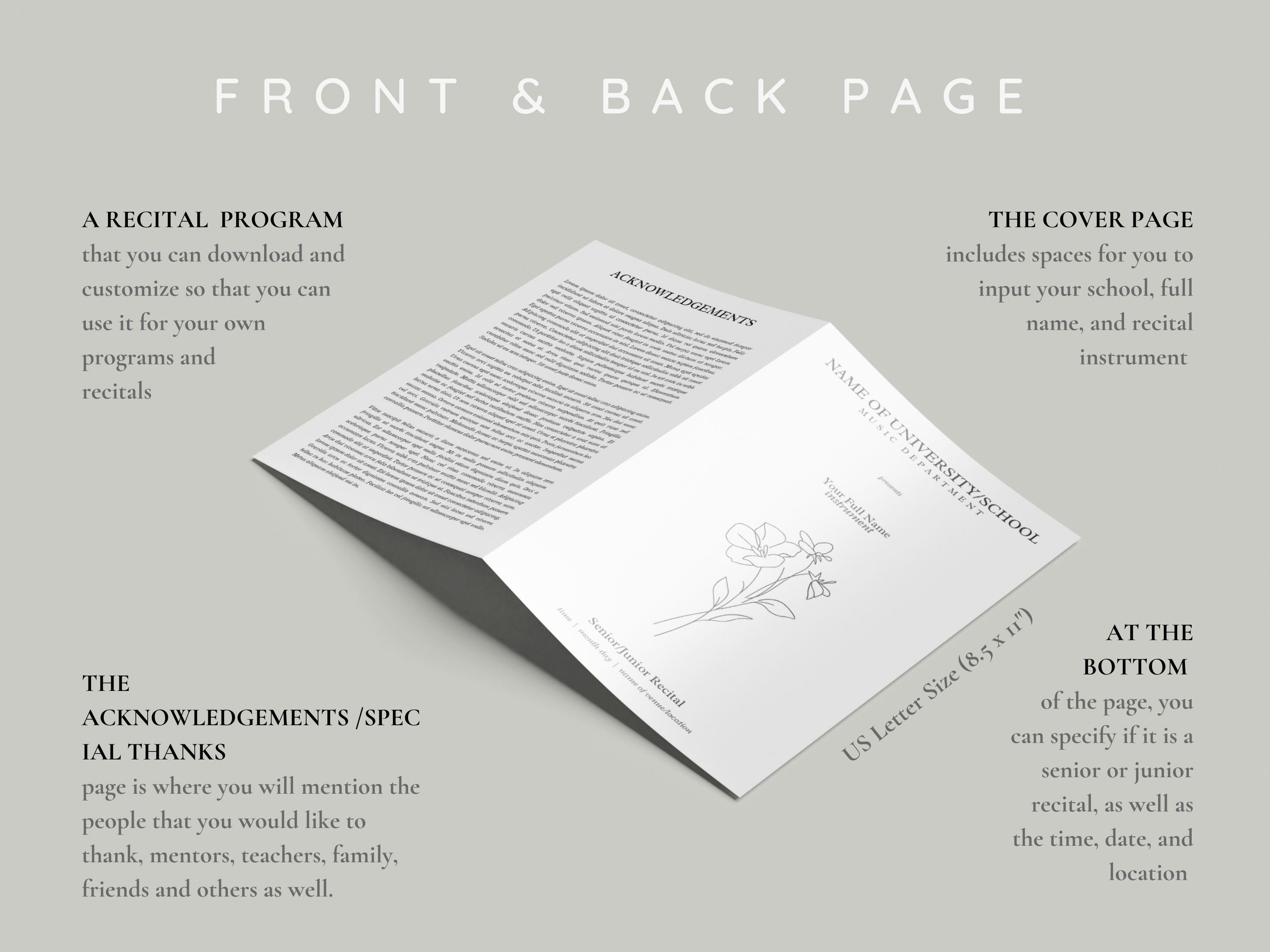 US Letter | Recital Program Template Simple Design | Piano, Editable ...