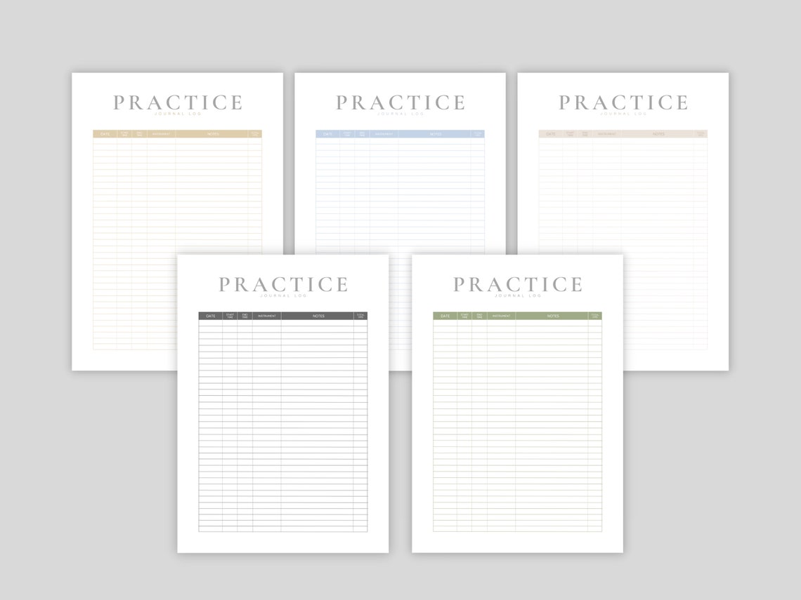 Printable Music Practice Log BUNDLE, Hours Tracker, Musician Practice ...