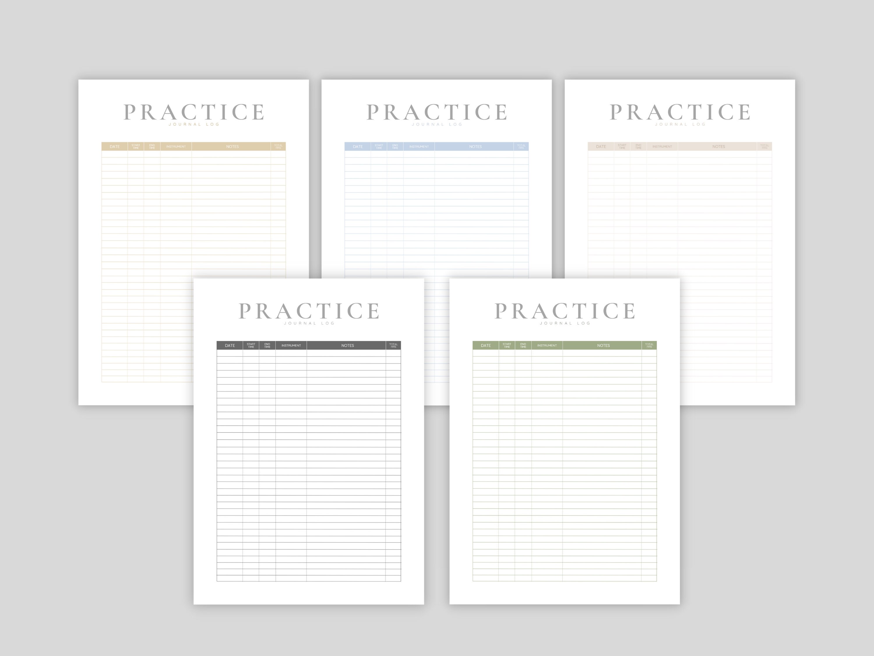 Printable Music Practice Log BUNDLE, Hours Tracker, Musician Practice ...