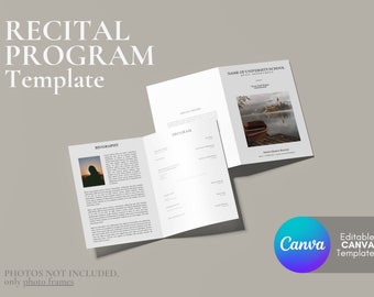 US Letter Recital Program Template Simple Design Piano, Editable Canva Template Bi-fold ...