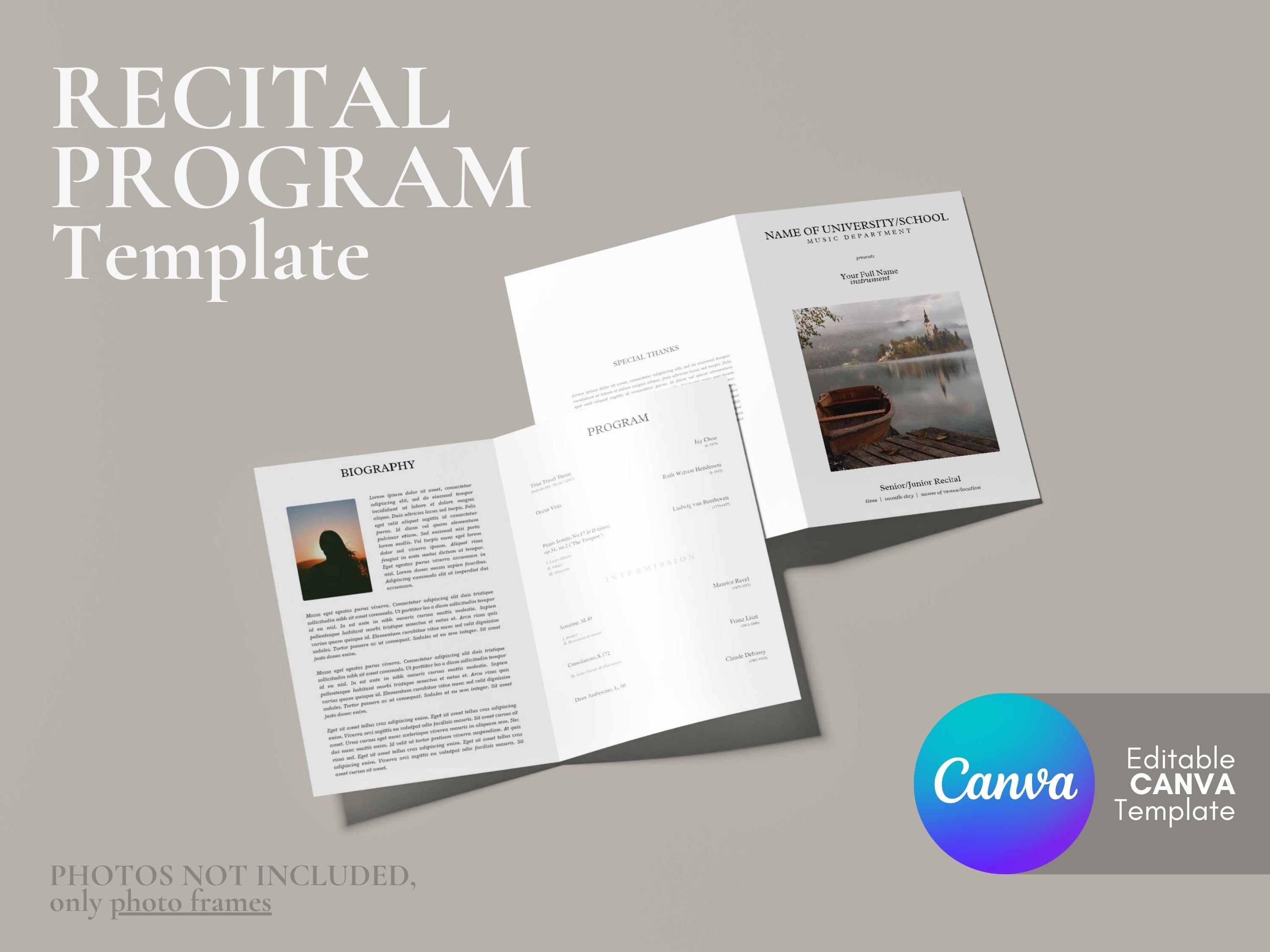 Solo Recital Program Template, Canva Design, Editable Printable Program ...