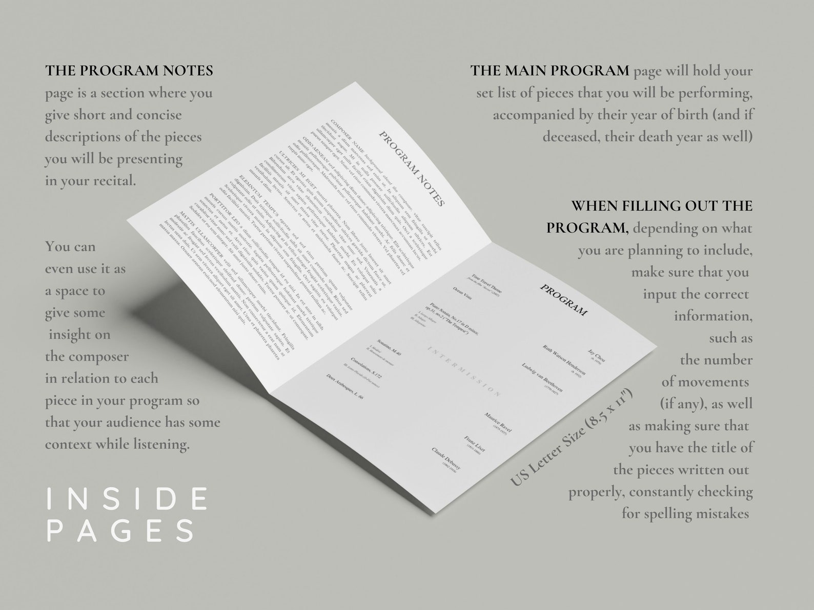 US Letter | Recital Program Template Simple Design | Piano, Editable ...