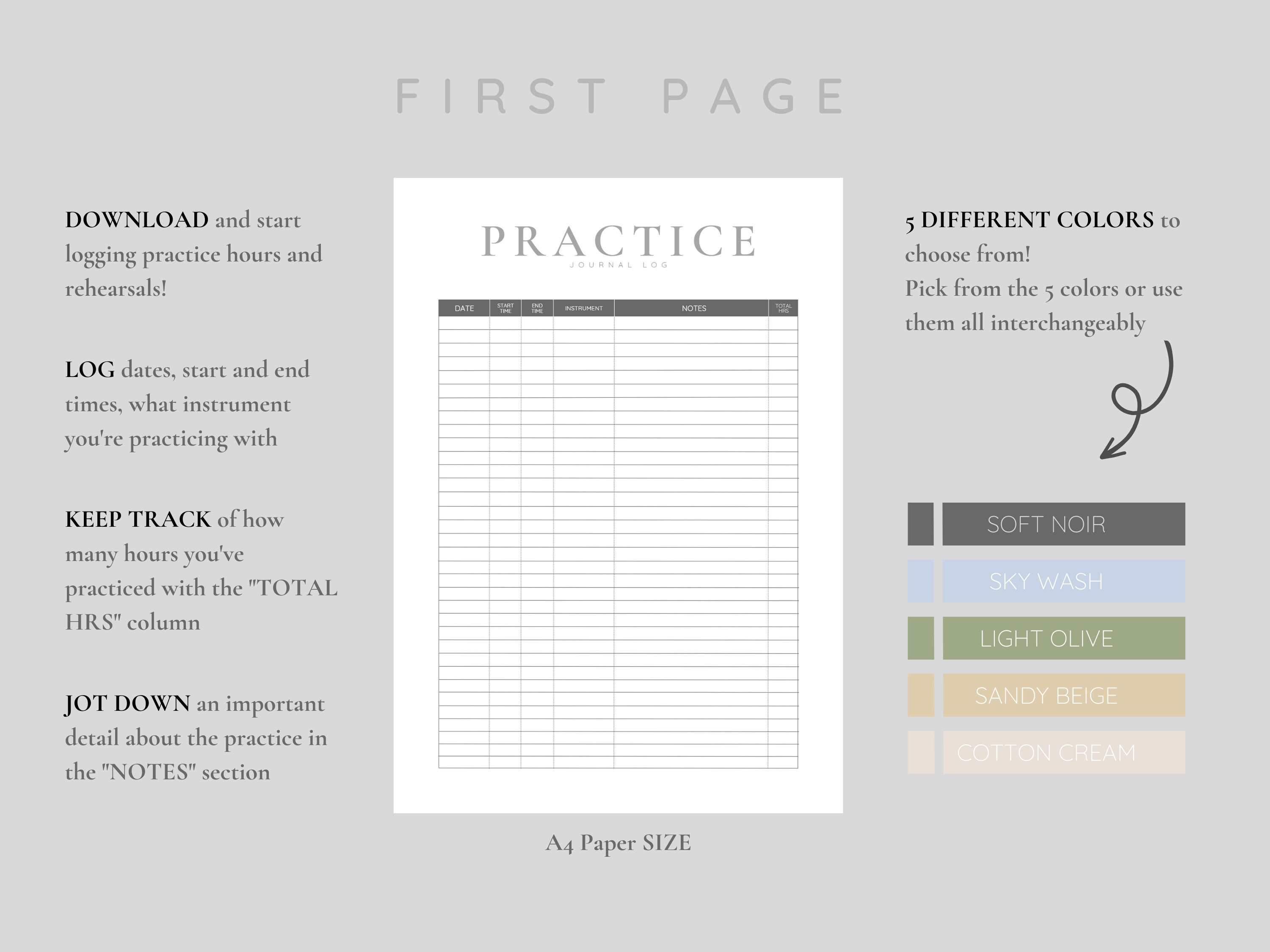 Printable Music Practice Log BUNDLE, Hours Tracker, Musician Practice ...