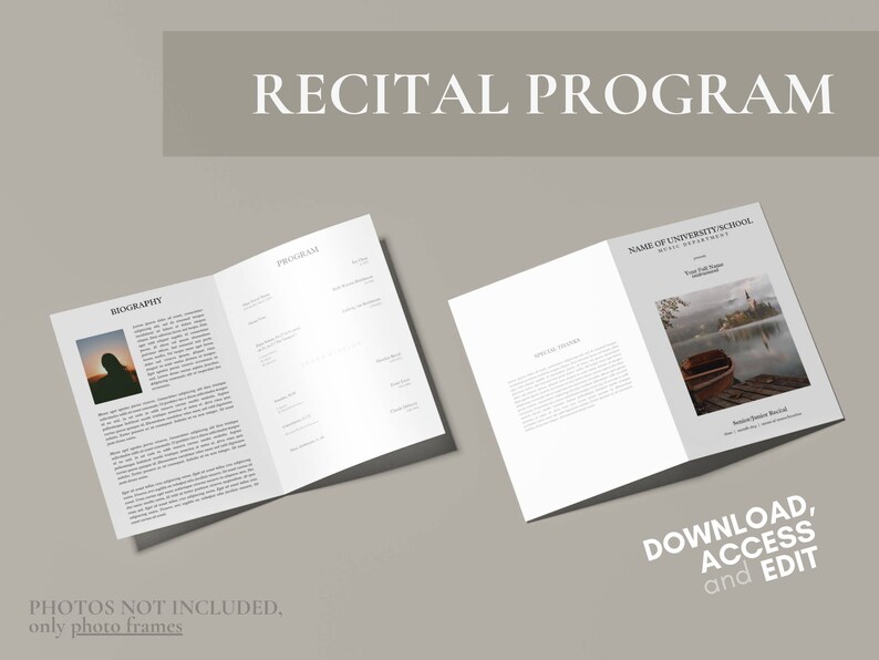 Solo Recital Program Template, Canva Design, Editable Printable Program ...