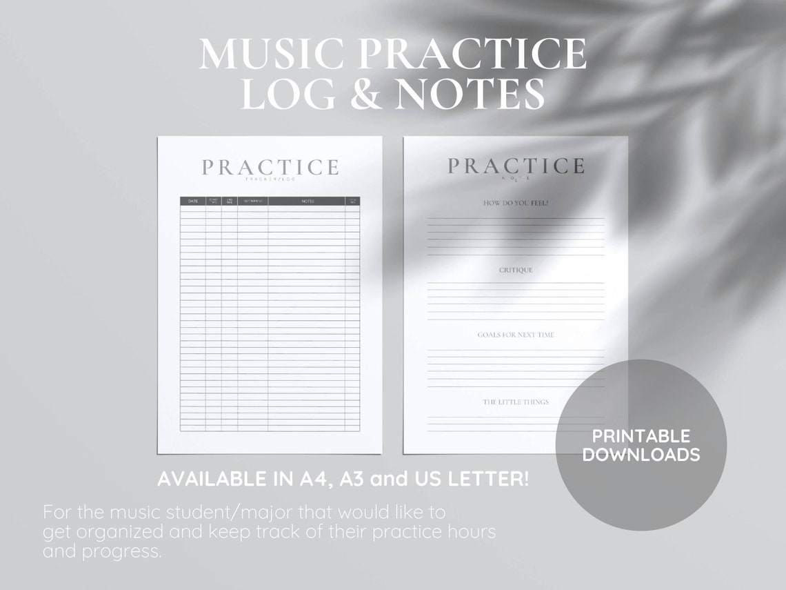 Music Practice Log Sheet, Practice Tracker, Musician Journal, Practice ...