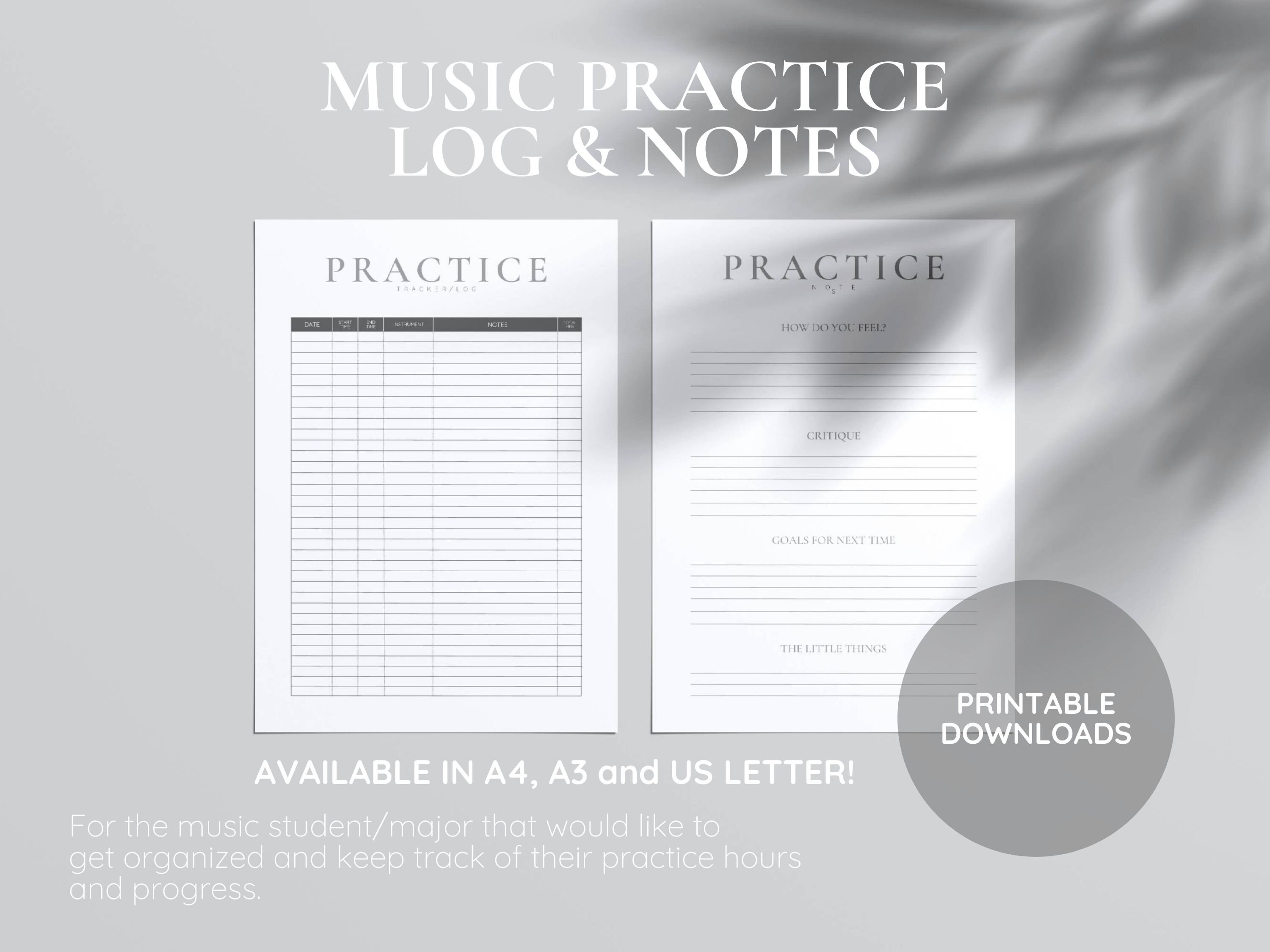 Music Practice Log Sheet, Practice Tracker, Musician Journal, Practice ...