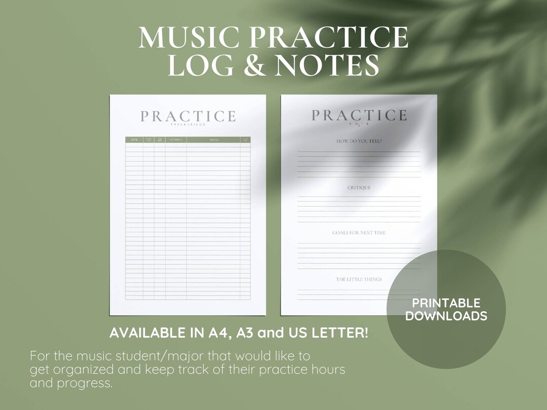 Music Practice Log Sheet, Practice Tracker, Musician Journal, Practice ...