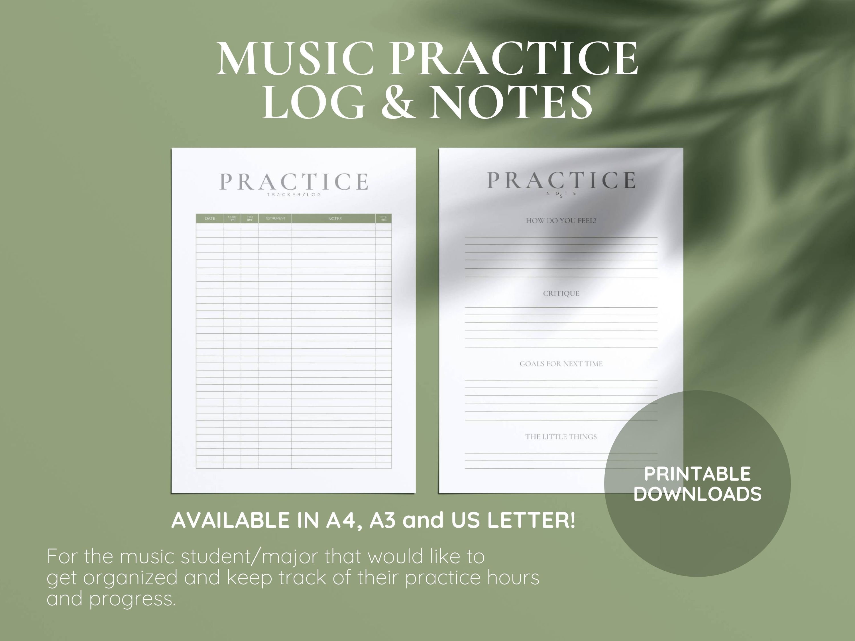 Music Practice Log Sheet, Practice Tracker, Musician Journal, Practice ...