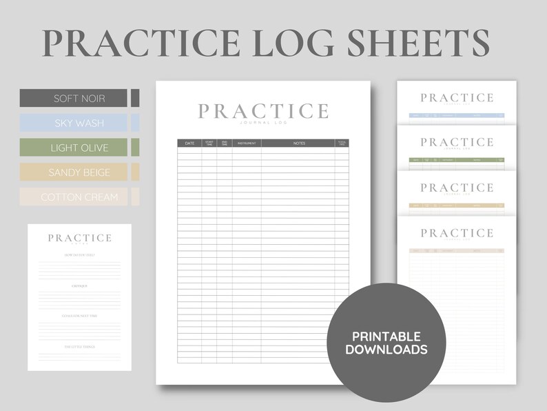 Printable Music Practice Log BUNDLE, Hours Tracker, Musician Practice ...