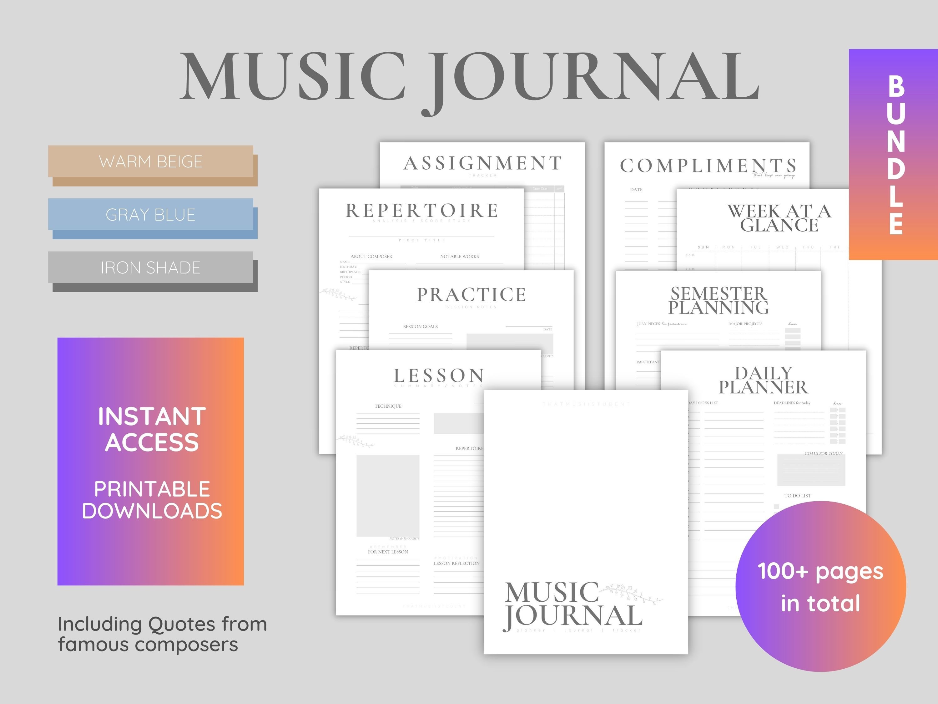 Digital Printable Music Journal BUNDLE, Musician Practice Planner ...