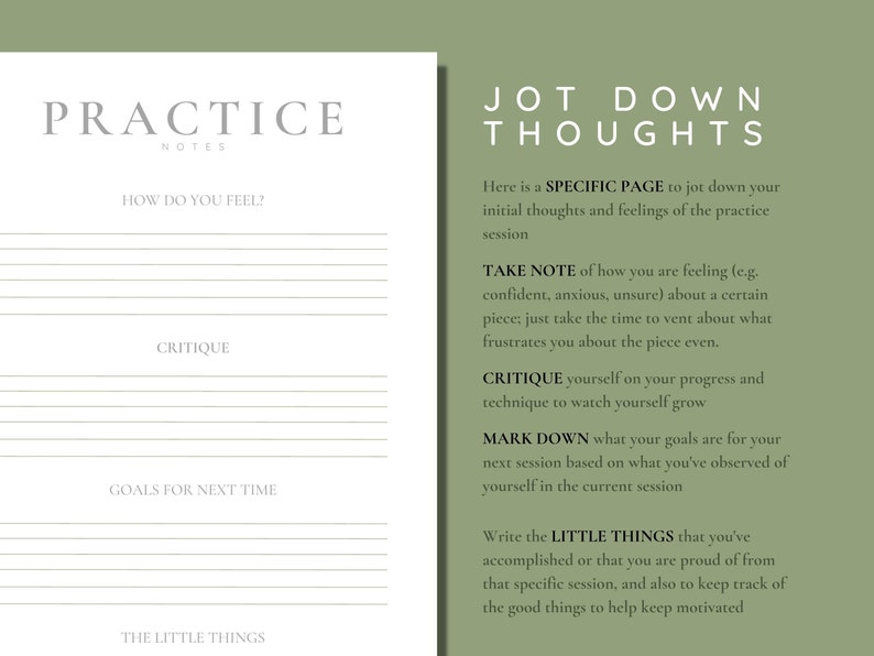 Music Practice Log Sheet, Practice Tracker, Musician Journal, Practice ...