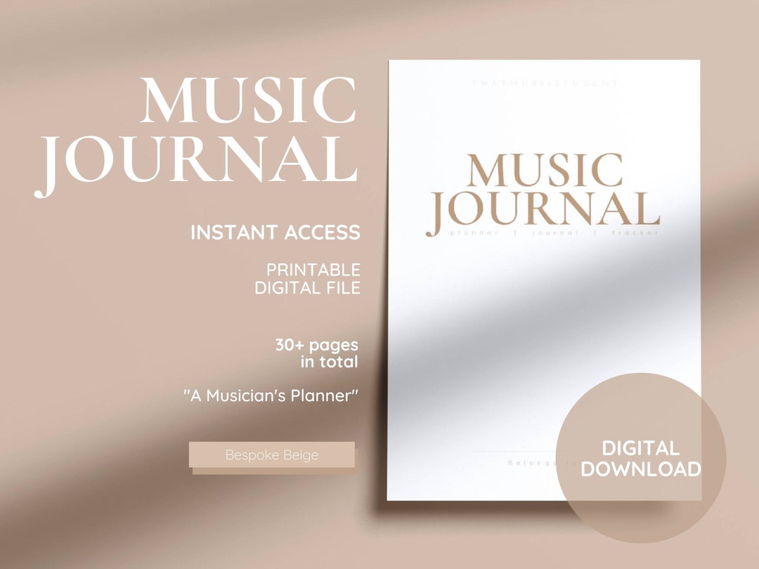Digital Printable Music Journal BEIGE, Musician Practice Planner ...