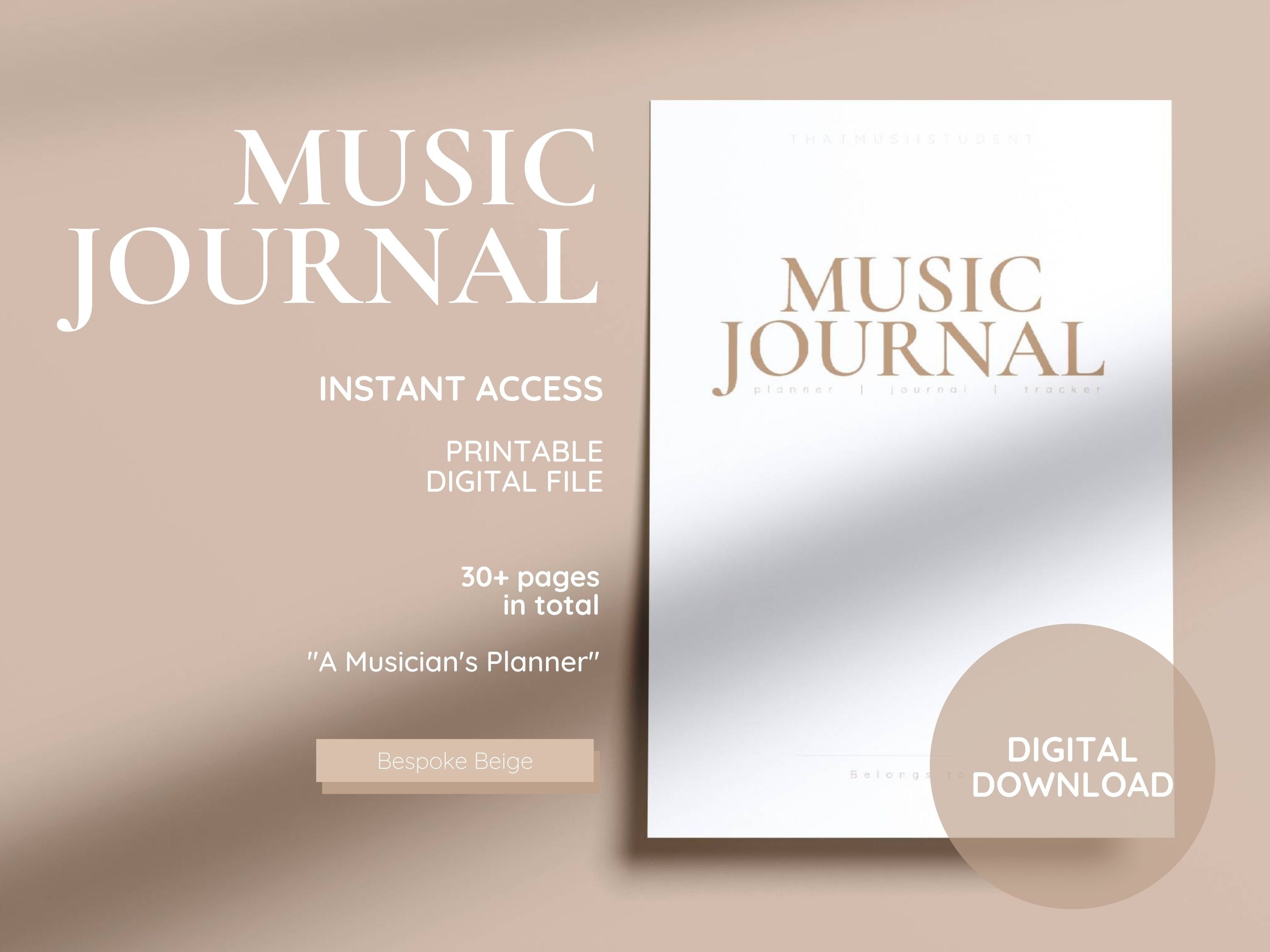Digital Printable Music Journal BEIGE, Musician Practice Planner ...