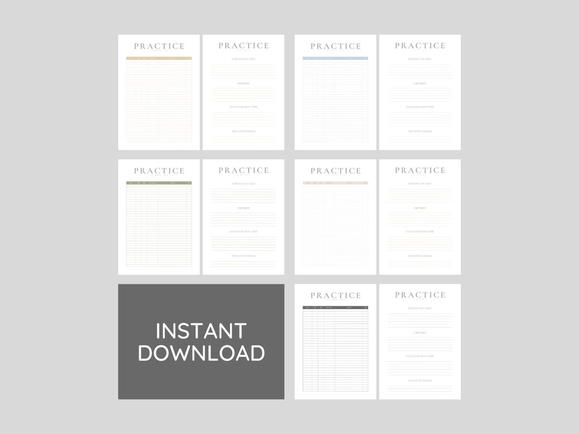 Printable Music Practice Log BUNDLE, Hours Tracker, Musician Practice ...