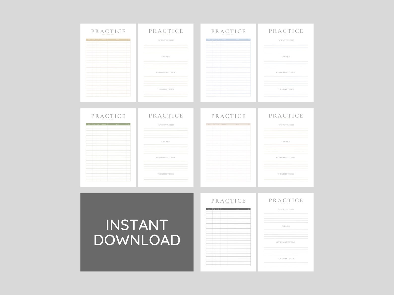 Printable Music Practice Log BUNDLE, Hours Tracker, Musician Practice ...