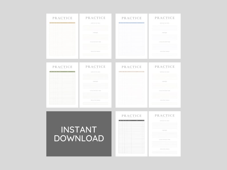 Printable Music Practice Log BUNDLE, Hours Tracker, Musician Practice ...
