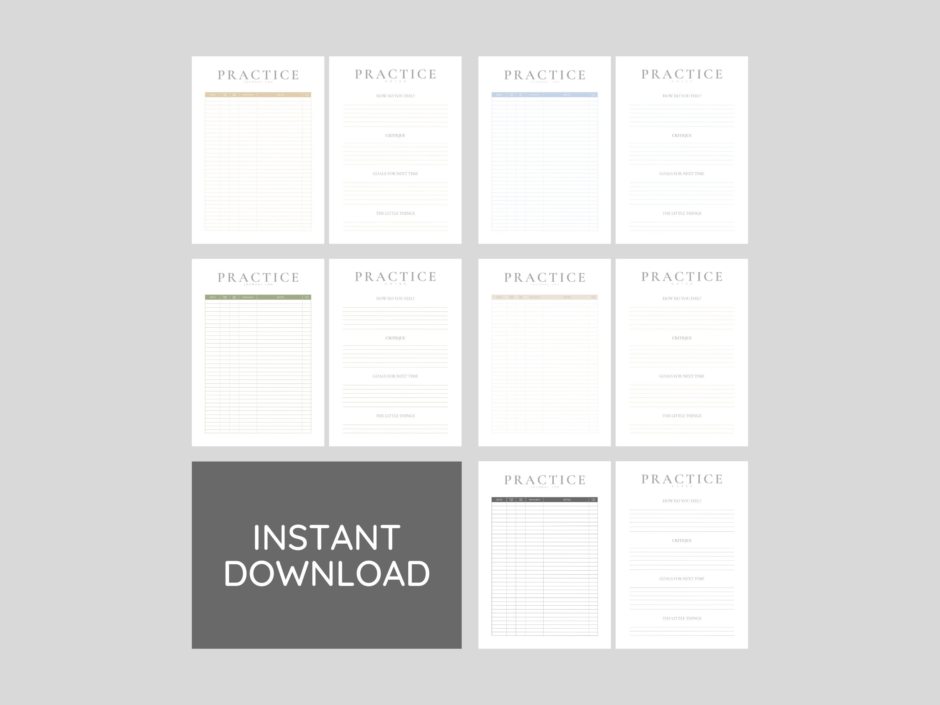 Printable Music Practice Log BUNDLE, Hours Tracker, Musician Practice ...