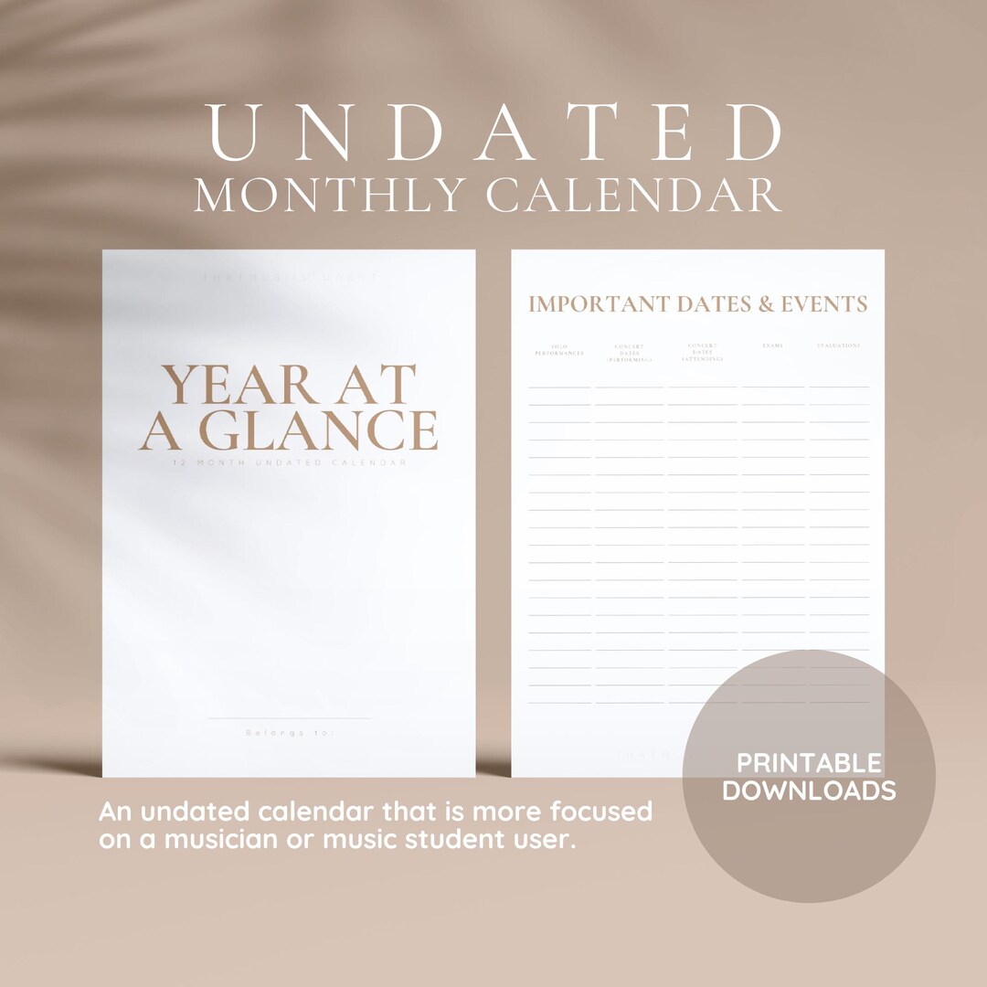 Musician Calendar | Undated Monthly Planner, US Letter (PDF) - Etsy