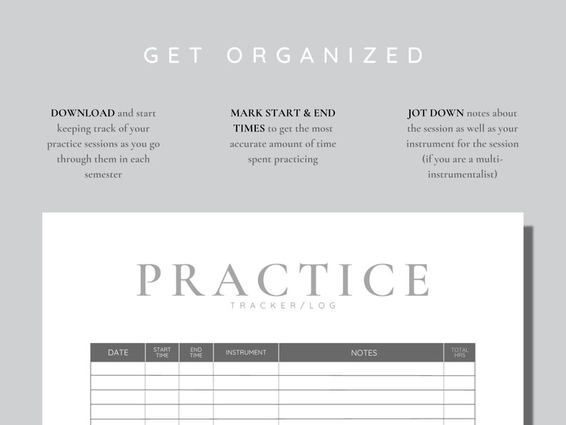 Music Practice Log Sheet, Practice Tracker, Musician Journal, Practice ...