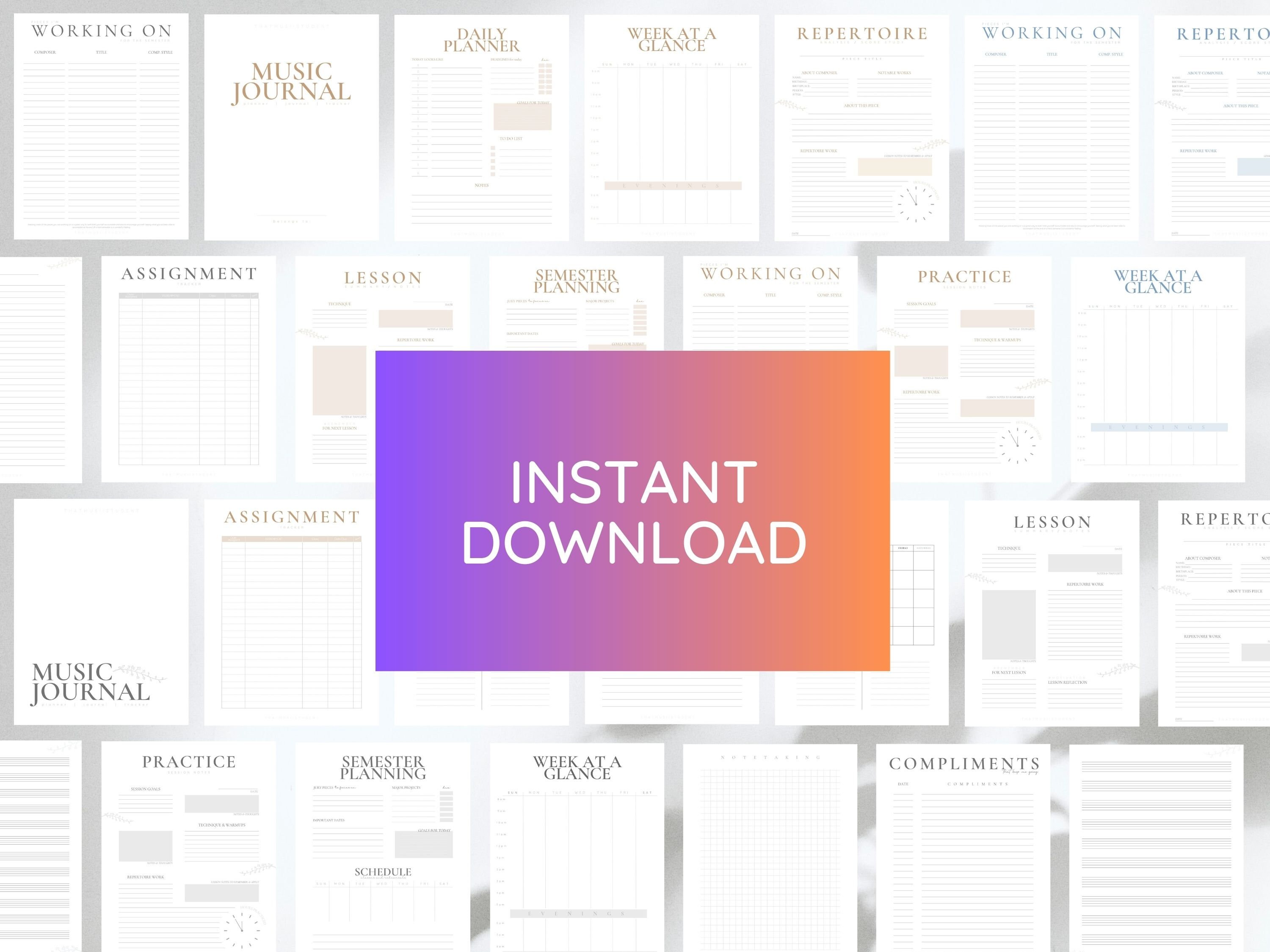 Digital Printable Music Journal BUNDLE, Musician Practice Planner ...