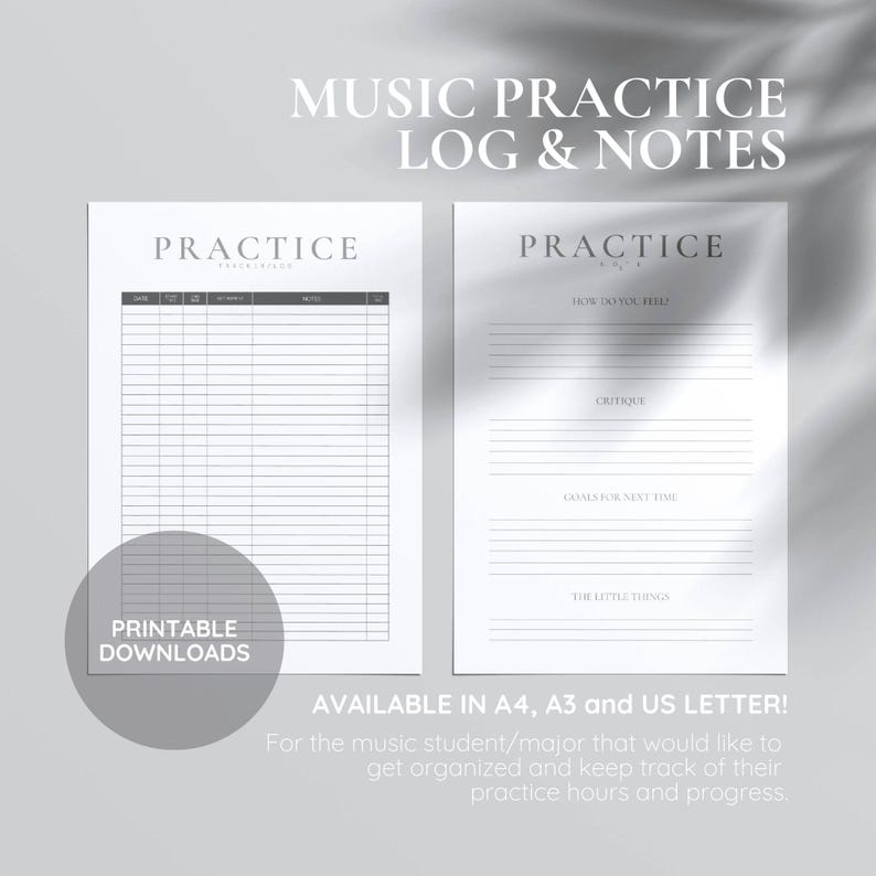 Music Practice Log Sheet, Practice Tracker, Musician Journal, Practice ...